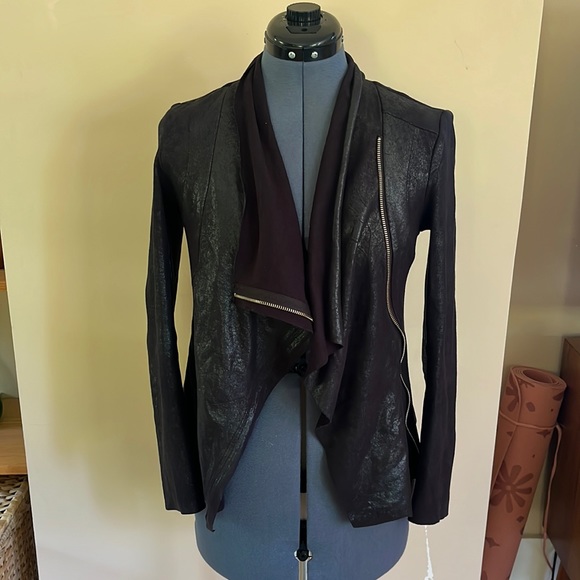 Jackets & Coats | Zara Black Faux Leather Drape Jacket In Xs | Poshmark